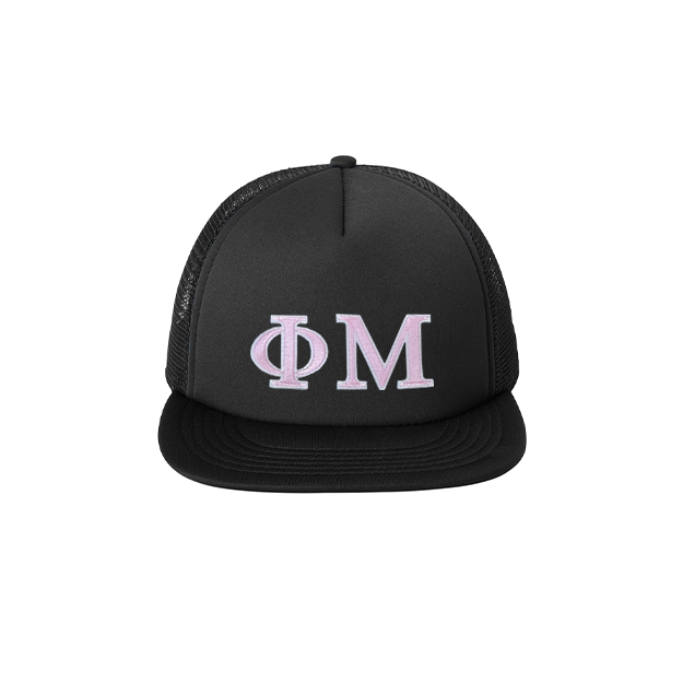 Phi Mu Foam Trucker Hat Embroidered Greek Letters – greekclothingco.com